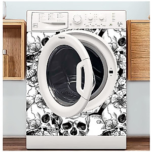 HAOKHOME Halloween Peel and Stick Wallpaper Sugar Skull Floral for Bedroom Black/White Removable Accent Wall Decorations 17.7in x 32.8ft