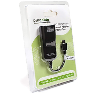Plugable USB 2.0 OTG Micro-B to 100Mbps Fast Ethernet Adapter Compatible with Windows Tablets, Raspberry Pi Zero, and Some Android Devices (ASIX AX88772A chipset).