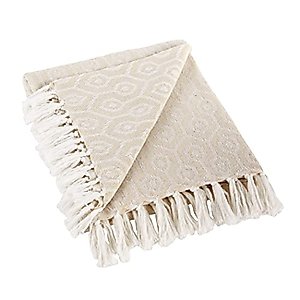 DII Modern Cotton Geometric Blanket Throw with Fringe for Chair, Couch, Picnic, Camping, Beach, & Keep Cozy with Everyday Use, 50x60, White