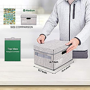 BALEINE Storage Bins with Lids, Foldable Linen Fabric Storage Boxes with Lids, Collapsible Closet Organizer Containers with Cover for Home Bedroom Office (5pack Gray Medium)