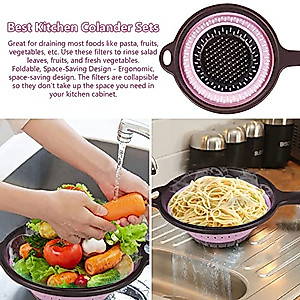 Esmartlife Silicone Colanders - 2 Collapsible Colanders (Strainers), Sizes9" - 3 Quart and 8" - 2Quart -Colander Strainer, Space-save Silicone Kitchen Foldable Food Strainer