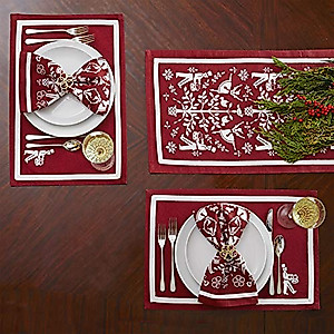 SKL Home Vern Yip Christmas Carol Napkin Set, Red 4 Piece