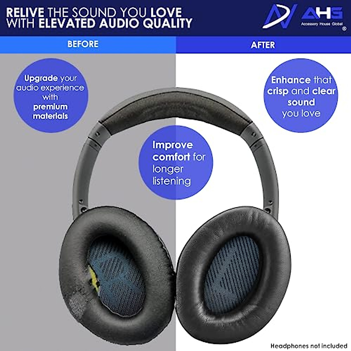 AHG Premium SoundLink AE2 Ear Pads Cushions Compatible with Bose SoundLink AE2 / Bose SoundLink Around Ear ii Wireless Headphones (Black). Premium Protein Leather | Extra Thick Soft High-Density Foam