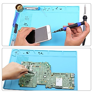 XOOL Heat Resistant Soldering Mat - Blue Magnetic Silicone Work Mat with Scale Ruler and Screw Position, Silicone Soldering Repair Mat for Soldering, Phone, Laptop, Tablet, Watch Repair(13.7''×9.76'')