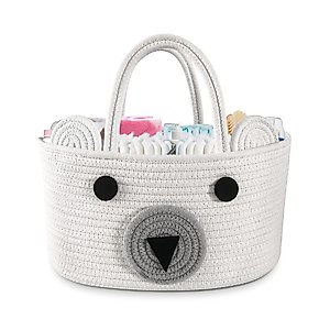 KELLANDRA Baby Diaper Caddy Organizer | 100% Cotton Rope Basket | Newborn Baby Shower Basket for Diapers, Bibs, Toys and Baby Wipes | White (DC279)
