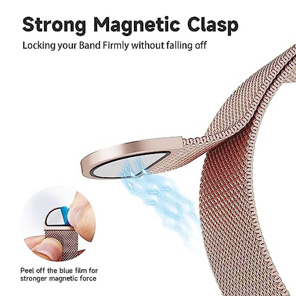 OUHENG 2 Pack Metal Magnetic Bands Compatible with Apple Watch Band 41mm 40mm 38mm Women Men, Stainless Steel Mesh Loop Replacement Strap for iWatch SE Series 8 7 6 5 4 3 2 1, Starlight/Rose Gold