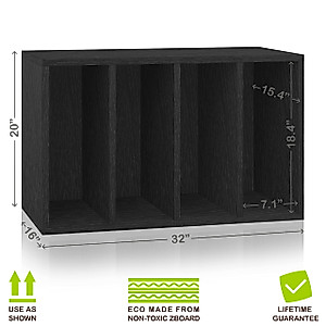 Way Basics Purse Organizer - Clutch Bag Wallet Storage Solution for Closet Dresser Bedroom, 4 Sections, Black Wood Grain (White)