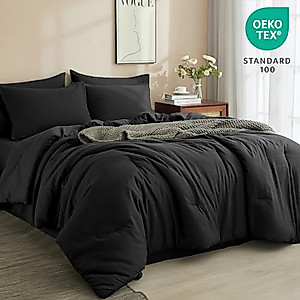 PHF 7 Pieces California King Comforter Set, Bed in A Bag Comforter & 16" Sheet Set All Season, Ultra Soft Comfy Bedding Sets with Comforter, Sheets, Pillowcases & Shams, Black