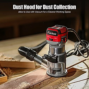 AVID POWER 6.5 Amp 1.25 HP Compact Router Tools for Woodworking, Fixed Base Wood Router with Trim Router Bits, 6 Variable Speeds, Edge Guide, Roller Guide, Dust Hood and Carrying Bags