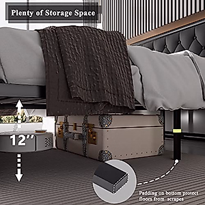 Feonase Full Size Curved Metal Platform Bed Frame with Faux Leather Headboard, Heavy Duty Bed Frame with Rhombus Button Tufted Footboard, 1000 lbs Weight Capacity, Noise-Free, Easy Assembly, Black