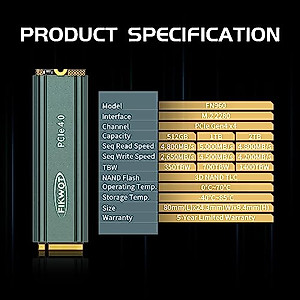 Fikwot FN960 2TB M.2 2280 PCIe Gen4 x4 NVMe 1.4 Internal Solid State Drive with Heatsink - Speeds up to 5,000MB/s, Dynamic SLC Cache, Compatible PS5 Internal SSD