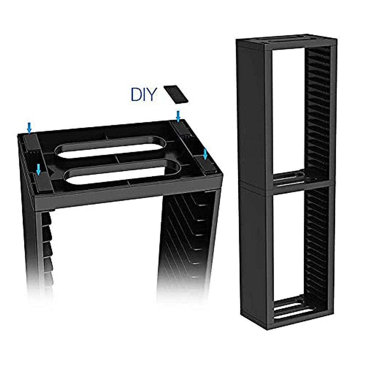 SALUTUY Game Holder Rack, Stylish Multimedia Storage Functional Game Accessories Organizer Game Disc Storage Organizer Shelf Space-Saving Adjustable for Game Discs