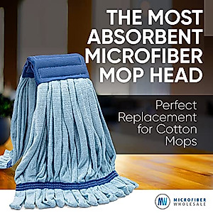 Commercial Mop Head Replacement - Large Microfiber Tube Mop (18 oz.) | Industrial Wet Mops | Washable Refill, Reusable, Heavy Duty, Looped End Mopheads | Hardwood, Tile, Laminate Floors (Blue)