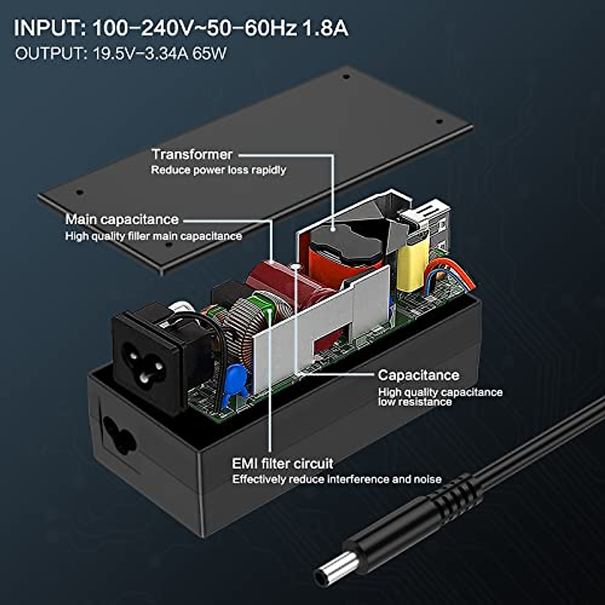 65W Replacement AC Adapter Laptop Charger for Dell Latitude 13 3301 3310 3390 14 3400 3410 3420 3490 15 3500 3510 3520 3590 Vostro 13 5301 5390 14 5401 5402 5490 15 3558 3559 Power Cord