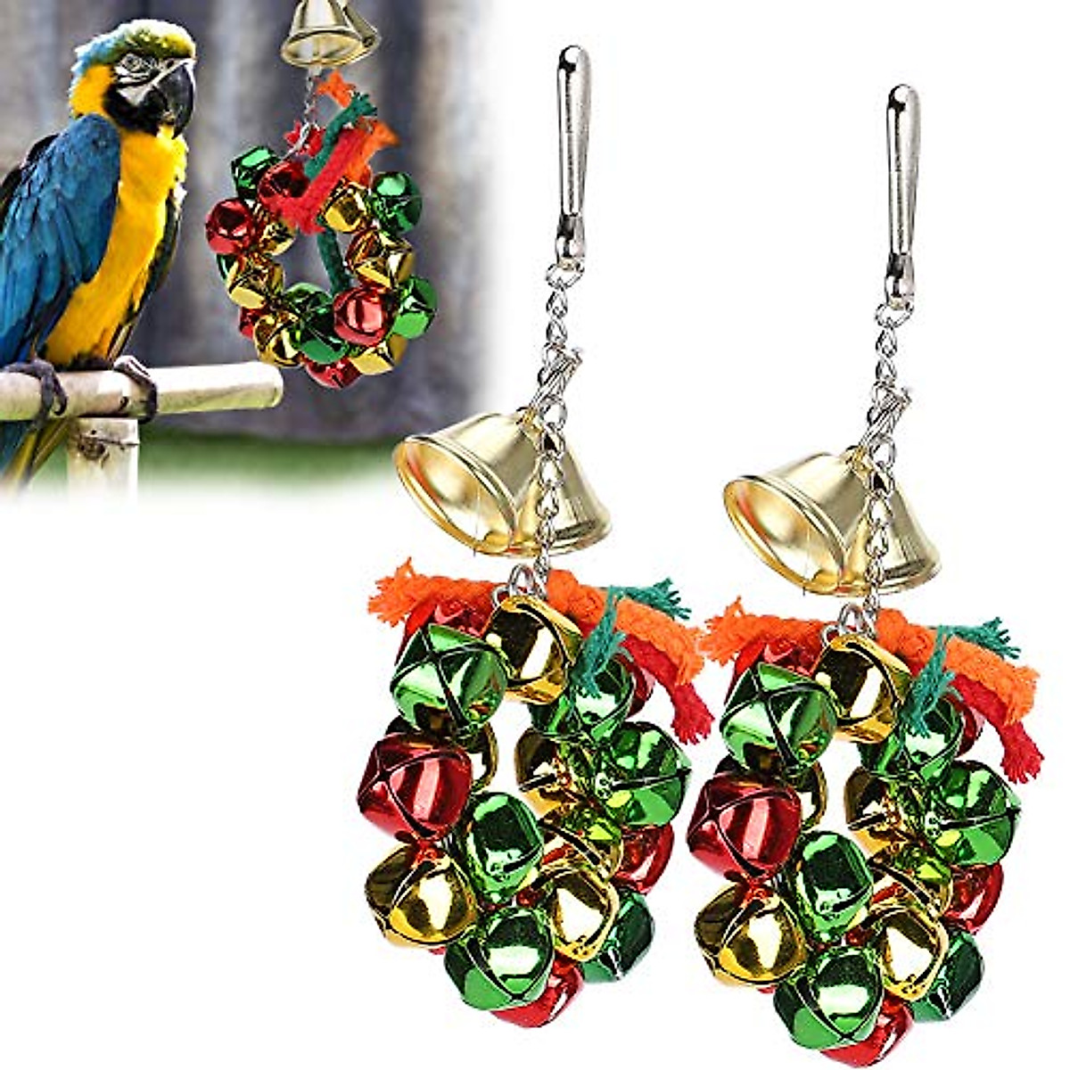 2 PCS Parrot Garland Toy with Bells Hanging Christmas Birdcage Decoration Budgie Cages Accessories