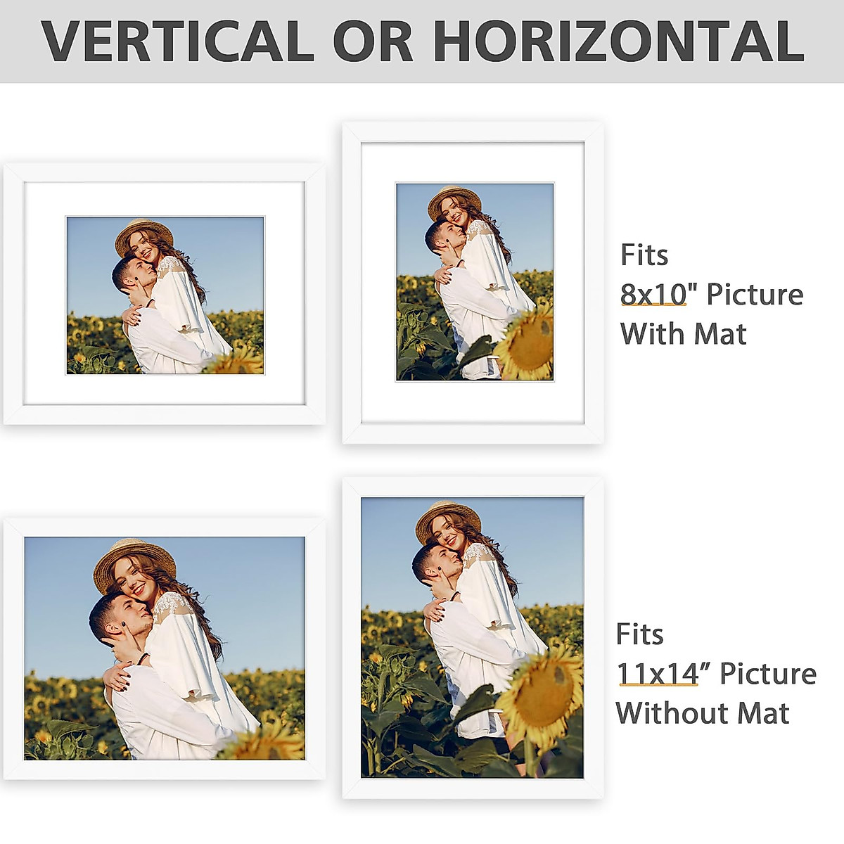 Golden State Art, Set of 2 White Photo Wood Frame 11x14 with Real Glass Mat for 8x10 Picture