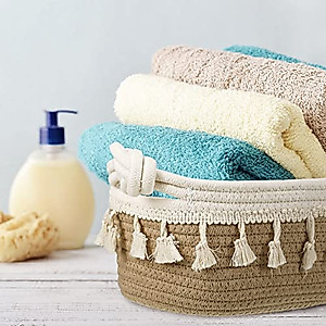 2 Pieces Small Rope Basket Tassel Lace Baskets Small Cotton Rope Woven Basket Storage Boho Decor Baskets Toilet Paper Baskets for Bathroom