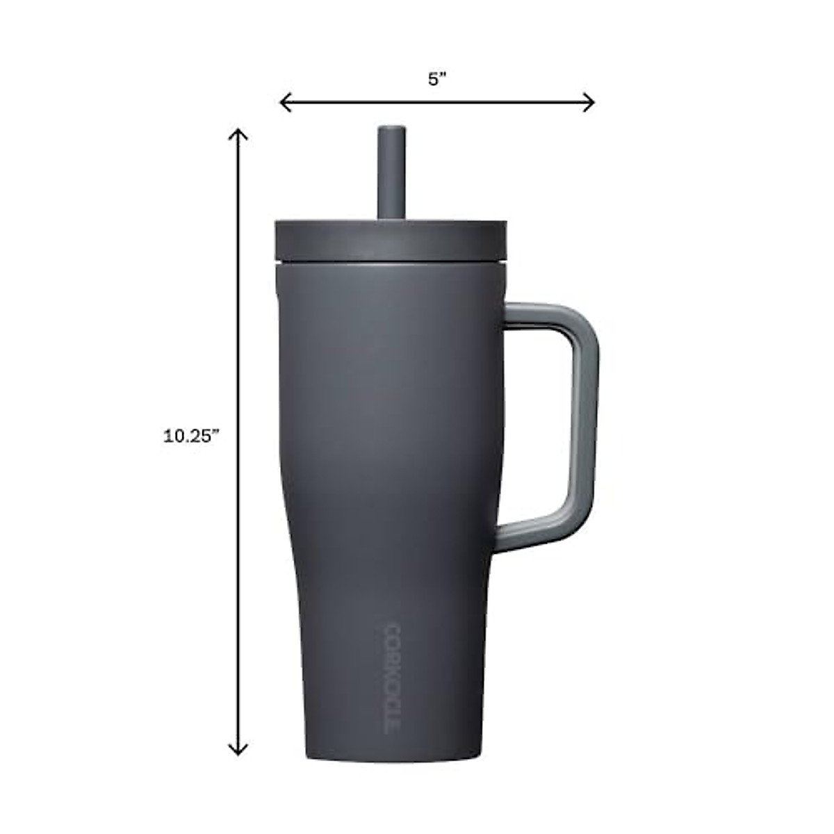 Corkcicle Cruiser Insulated Tumbler with Handle & Straw, Flint, 22 oz – 100% Leakproof Cupholder Friendly Water Bottle Keeps Drinks Cold 20hrs