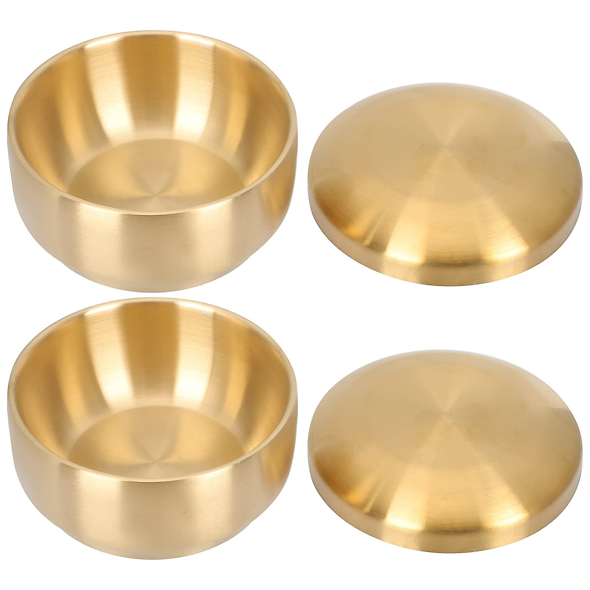 Vaguelly 2pcs Bowl with Lid, 10cm Double Walled Stainless Steel Bowls Korean Rice Bowl Small Soup Bowl, Stackable Metal Serving Bowl for Dips, Snacks, Cereal