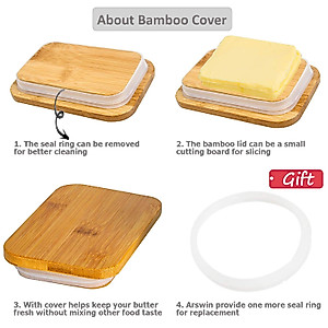 Arswin Butter Dish with Lid, Porcelain Keeper with Wood Lid Cover for Butter, Microwave Safe Easy Clean Butter Storage Container for Countertop and Refrigerator (Black 10oz)