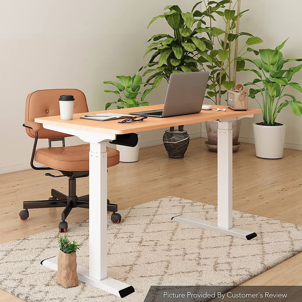 FLEXISPOT EN1 Height Adjustable Electric Standing Desk 48 x 30 Inches Whole-Piece Desk Stand Up Home Office Desk (White Frame + 48" Maple Top, 2 Packages)