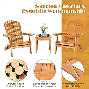 JINGTAO HGFDYKJ 3 Pieces Adirondack Chair Outdoor Patio Furniture Set with Wood Table, Premium HDPE All-Weather Poly Lumber Folding Adirondack Chair for Backyard, Lawn, Poolside, Garden
