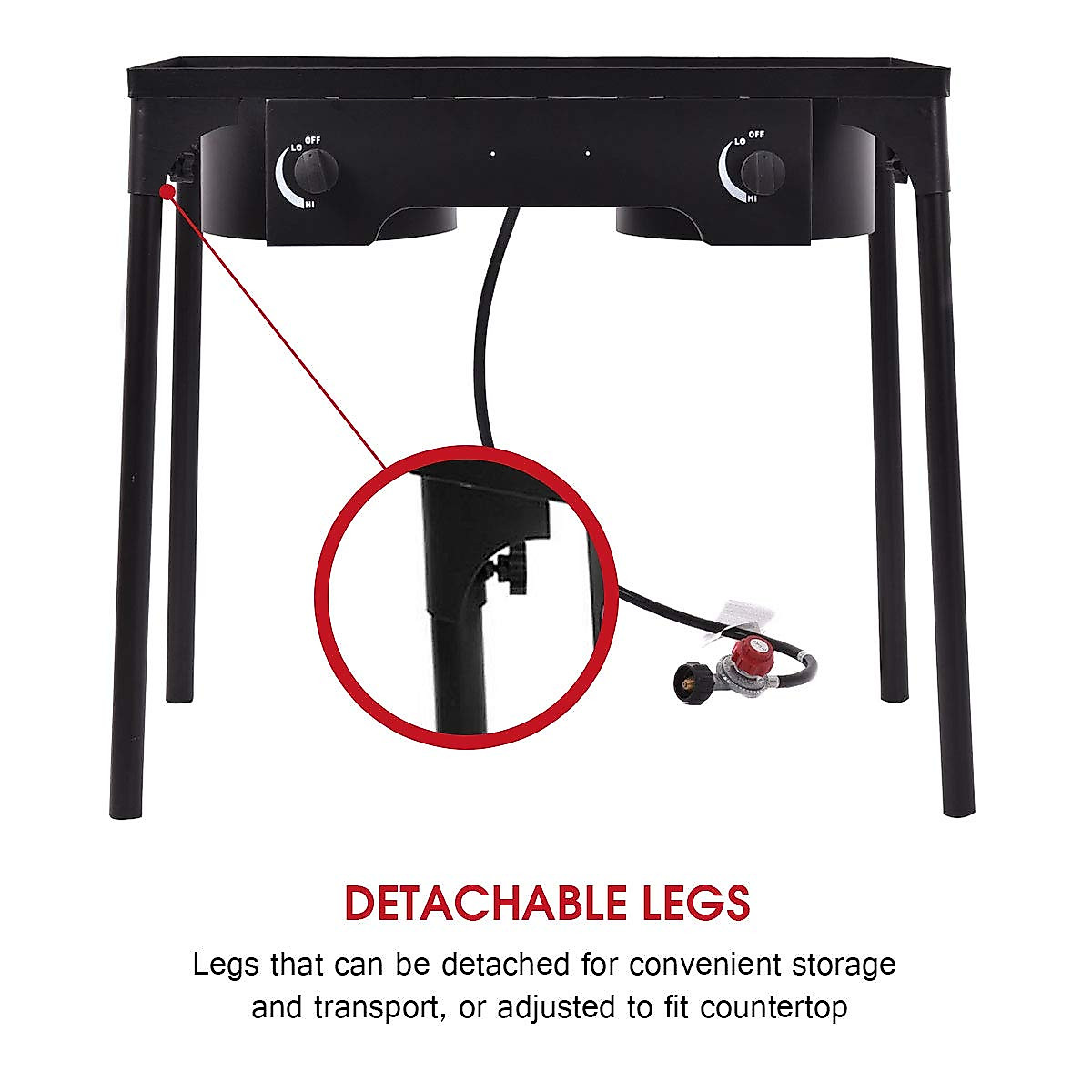 LUARANE Outdoor Stove High Pressure Double Burner Propane, Portable Gas 2 Burner Camp Stand Cooking Adjustable Detachable Legs, 20 PSI Regulator, Patio Camping Burner for Picnic, BBQ Grill (Black)