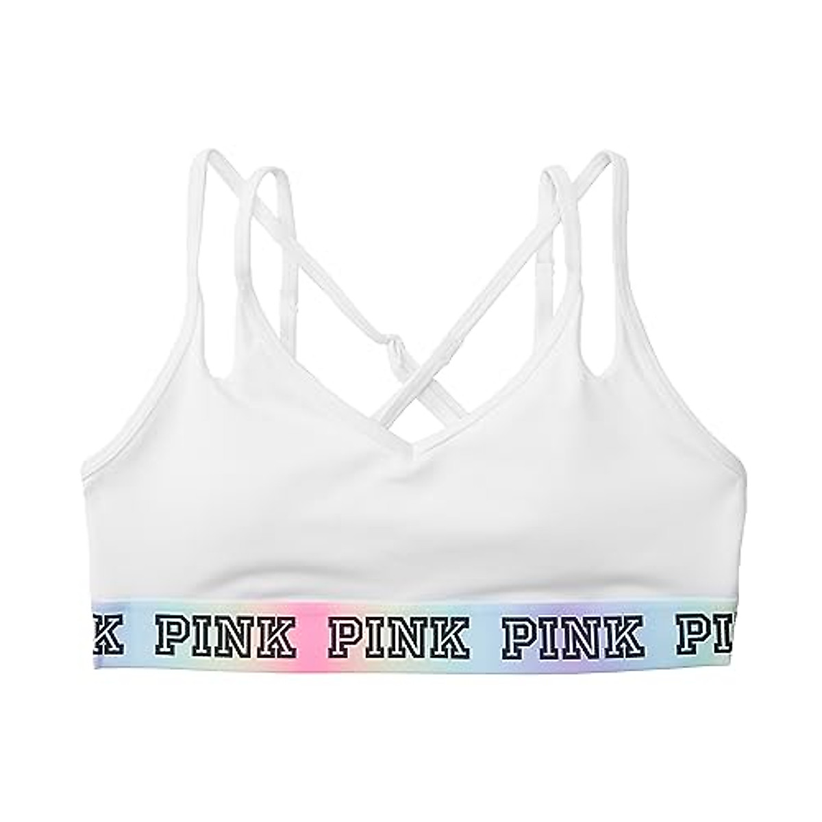 Victoria's Secret Pink Ultimate Strappy Sports Bra, Low Impact Bras for Women, Multi White, (S)