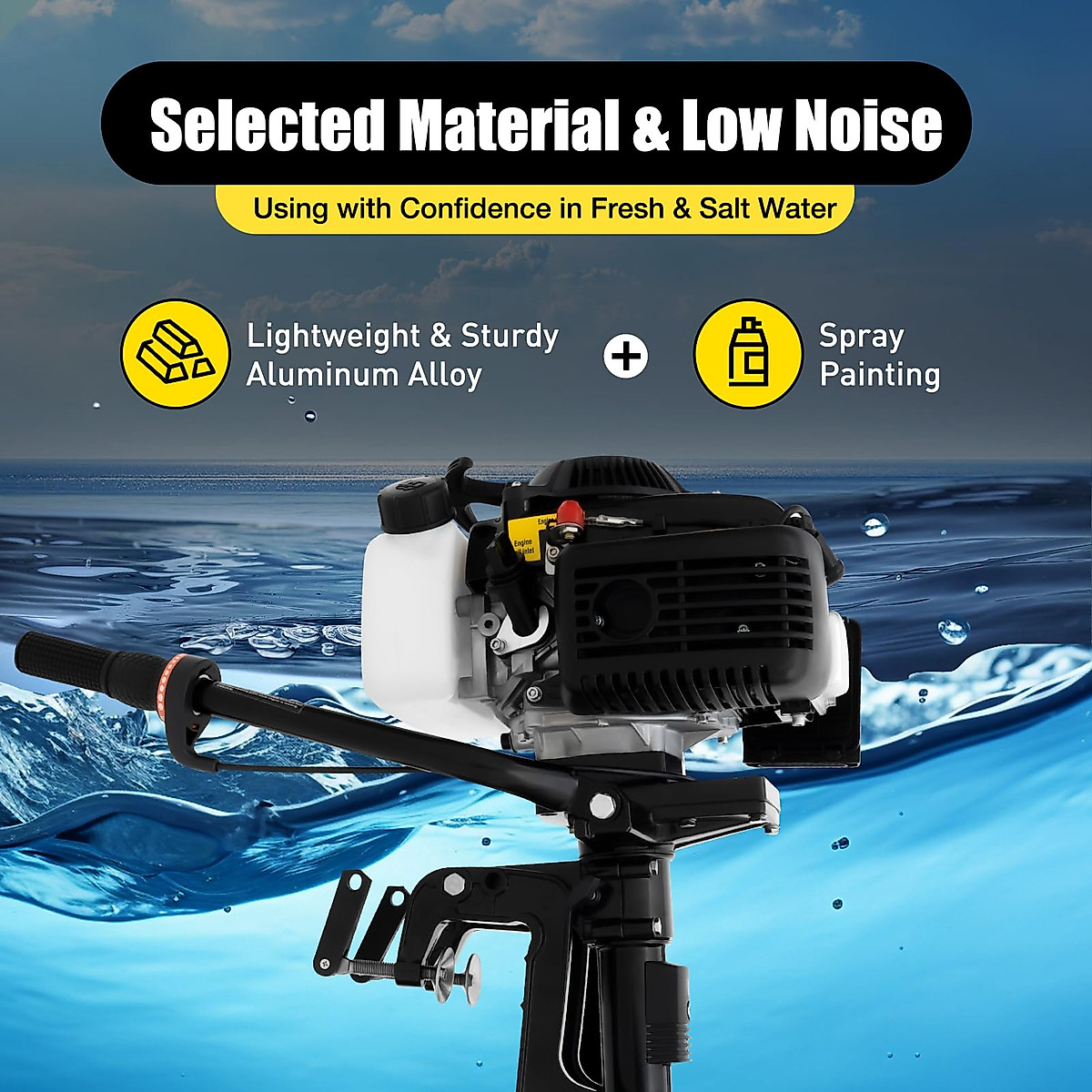 WenDissy 4 Stroke Outboard Motor Boat Engine, Marine Boat Motor with Air Cooling System and Manual Pull Start for Inflatable Fishing Boats Yachts Water Sport Tools