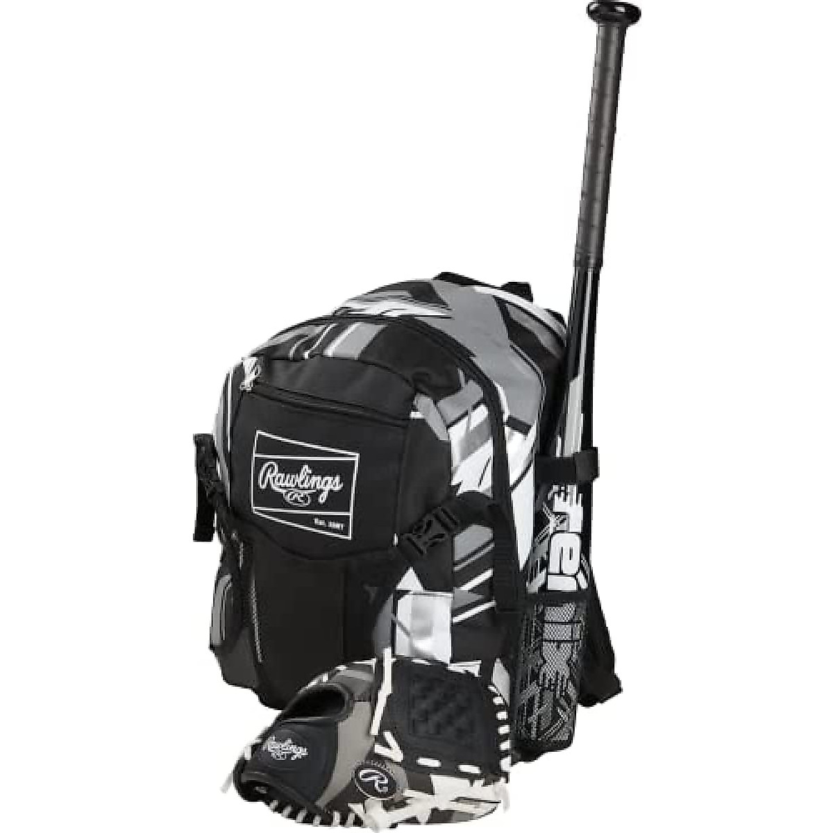 Rawlings Remix Series Youth 9" Tball Glove (Right Hand Throw), 24" Tball Bat & Tball Backpack Bag Set (Black/White/Silver)