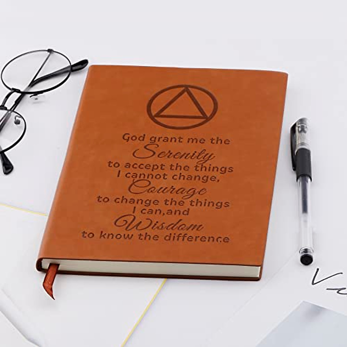 AA & NA Sobriety Leather Notebook Addiction Recovery Gift for Friends Women Men Birthday Gifts New Beginnings Gifts for Friends (God grant me-AA)