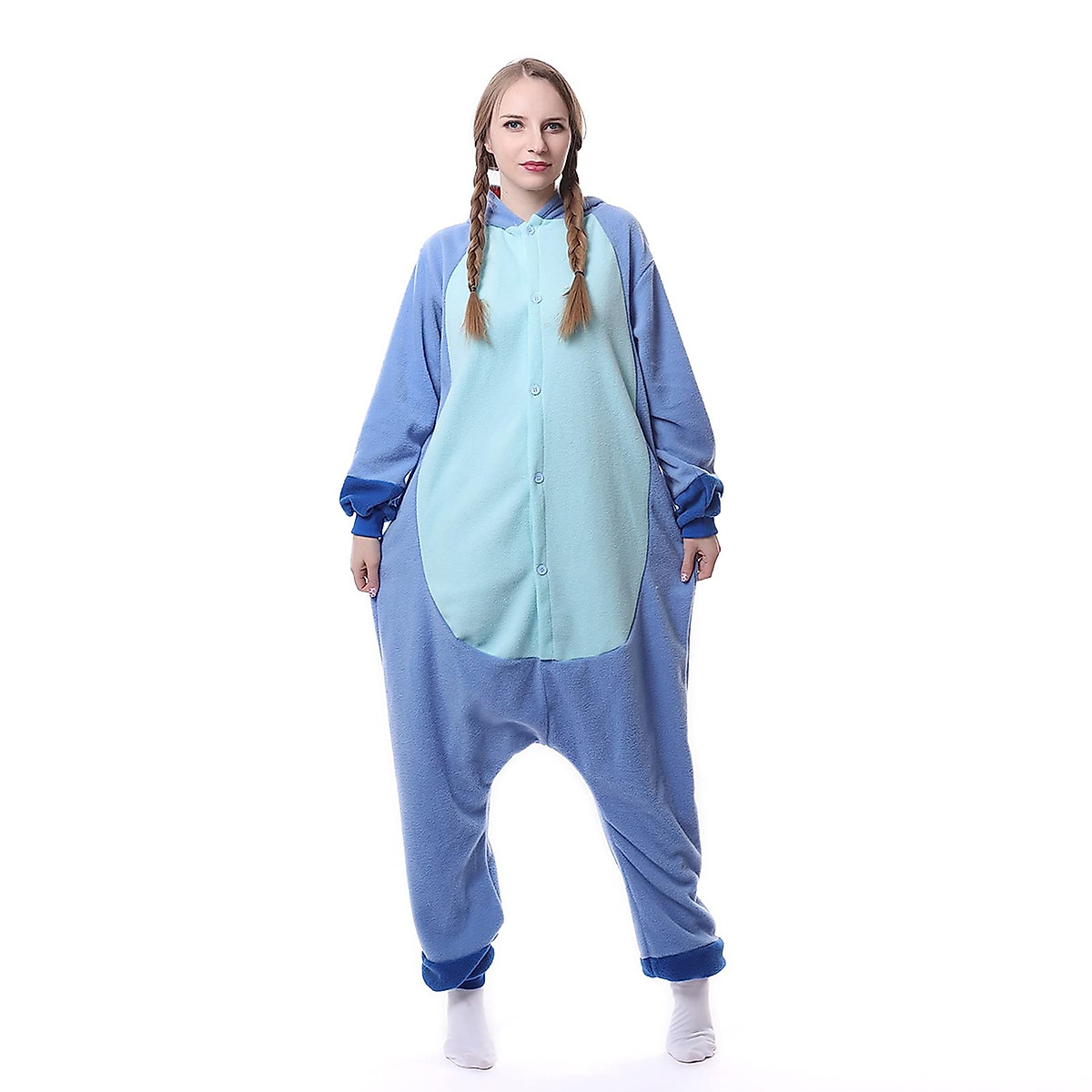 MEILIS Stitch Cosplay Costumes Cartoon Sleepsuit Teens Lounge Wear Unisex Adult Onesie Pajamas (Blue, 3X-Large)
