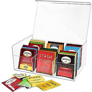 RoyalHouse Acrylic Tea Bag Holder Storage Organizer, 6 Compartment BPA Free Clear Plastic Tea Box with Lid, Multi-Purpose storage Box for Tea Bags, Office Supplies, Crafts, and Small Items (Pack of 3)