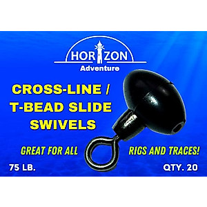 Cross-Line Swivels & T Bead Shape Pulley Slide Rig Rolling Swivels Fishing Hooks Connector Fishing Terminal Tackle (Black)