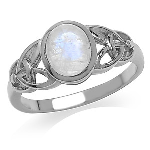 Silvershake Natural Moonstone White Gold Plated 925 Sterling Silver Celtic Knot Ring Size 8