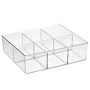 mDesign Plastic 6 Compartment Kitchen Drawer Divided Organizer Bin for Teas, Packets, Spices, Snacks, Food Packets, Applesauce - Pantry Shelf Storage Organization, Lumiere Collection, Clear