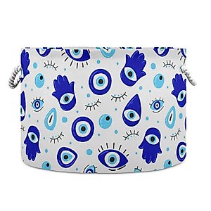 Krafig Cartoon Evil Eyes Round Collapsible Storage Basket, Large Toy Storage, Laundry Baskets, Open Home Storage Bins for Toy Organizer, Home Decor, Toys, Clothes