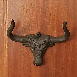 RCSTOONE Cow Head Double Hook Cast Iron Animal Theme Hanger Coat Hat Bathroom Hooks Heavy Duty Iron Art Antique Replica Home Decorative 1pc MT1