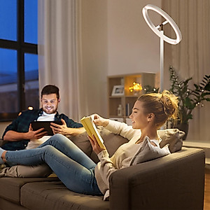 FIMEI Split Floor Lamp, Modern Bright LED Rotatable Floor Lamp with Reading Light for Home, Standing Lamp with Stepless Dimming and 3000K-6000K Color Temperature, Touch and Remote Control-Black