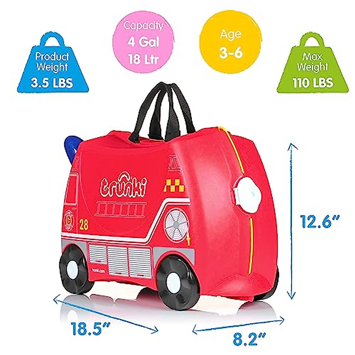 Trunki Kids Ride-On Suitcase & Toddler Carry-On Airplane Luggage for Children Aged 3-6 : Frank Fire Truck Red