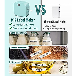 Label Maker Machine with Tape - Mini Label Maker P12 with Multiple Fonts & Stickers, Bluetooth Thermal Label Printer Compatible with 12mm Color Tape, Ideal for Home Organization, with 3 Pack Tape
