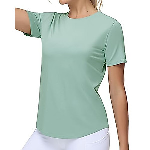 THE GYM PEOPLE Women's Workout Short Sleeve Breathable T-Shirts Athletic Yoga Tee Tops Light Green