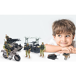 MISTBUY US Army Men Action Figures with Military Vehicles Toys Playset, Toy Soldiers with Military Trucks, Helicopter, War Tent for Kids Boys Girls, Best Age 6 7 8 9 10