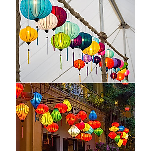 4 Vietnamese Bamboo Silk Lantern 14” Hoi an Lamp Vietnam Balloon Chandeliers Décor Wedding Garden Party Yard Outdoor Indoor Holiday Asian Traditional Decoration 2RND-35-WHI-4PCS