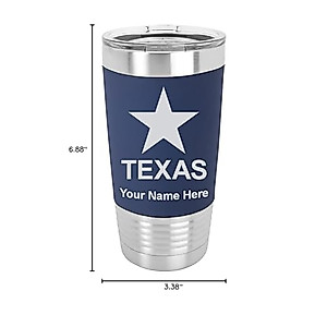 LaserGram 20oz Vacuum Insulated Tumbler Mug, Flag of Texas, Personalized Engraving Included (Silicone Grip, Navy Blue)