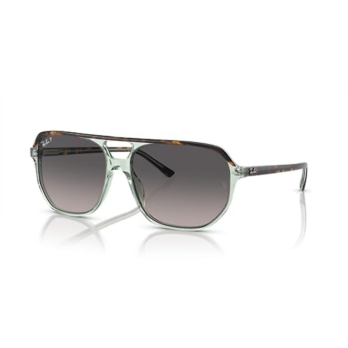 Ray-Ban RB2205 Bill One Square Sunglasses, Havana On Transparent Green/Grey Gradient Polarized, 57 mm