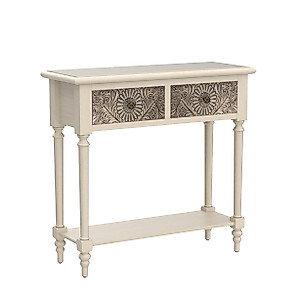 Koncemel Console Table with Drawers, Farmhouse Entryway Table with Storage Shelves, Sofa Table with Carved Long for Living Room, Hallway, Entryway