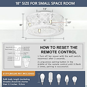 Coolbull White Caged Ceiling Fans with Lights and Remote Outdoor Enclosed Bladeless 18 Inch Low Profile Flush Mount Fixture Small Fandelier LED Ceiling Fan Light for Kitchen Farmhouse Bedroom