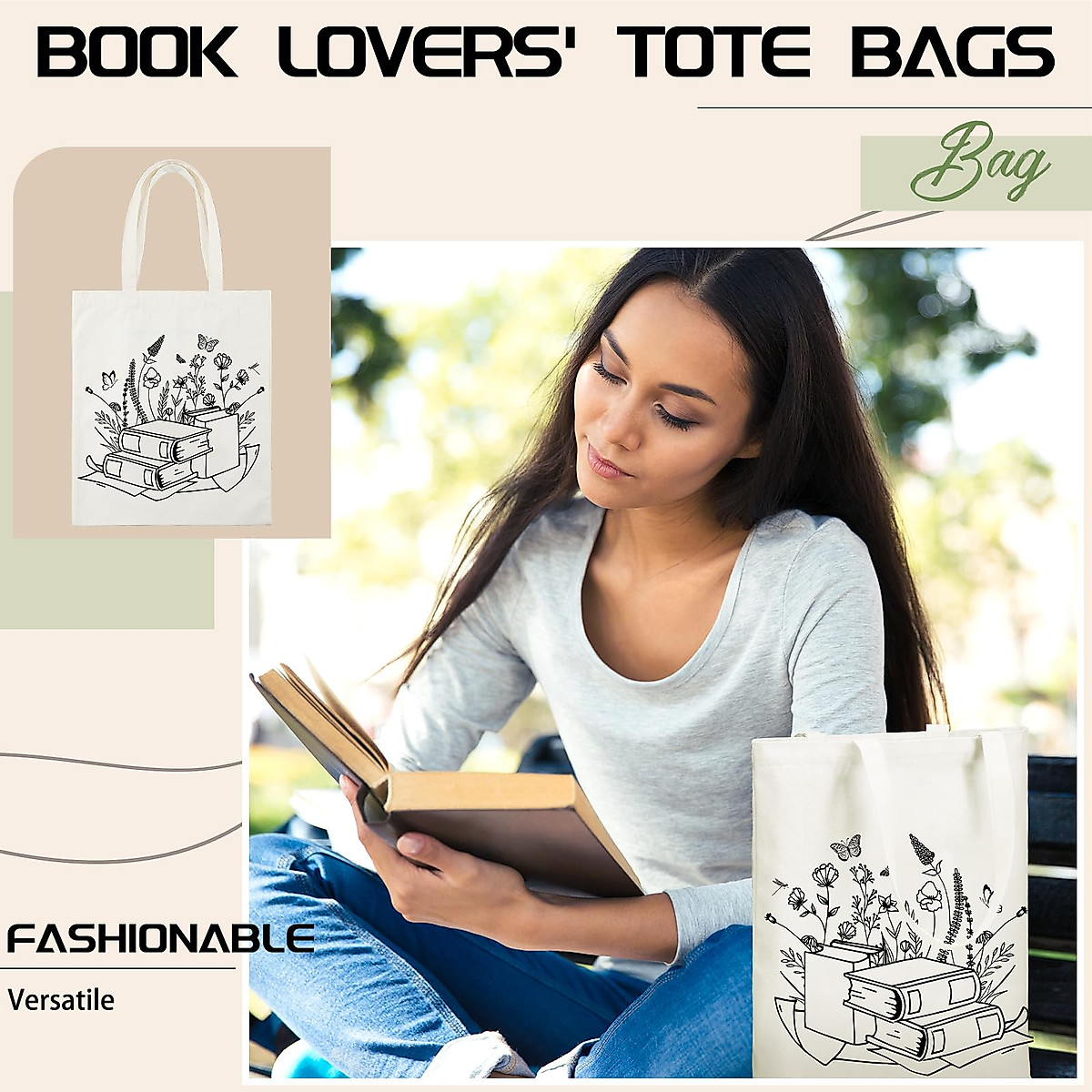 Sweetude 12 Christmas Canvas Book Tote Bags Bulk Club Gifts Aesthetic Book Lovers Librarian Bookish Readers Gifts