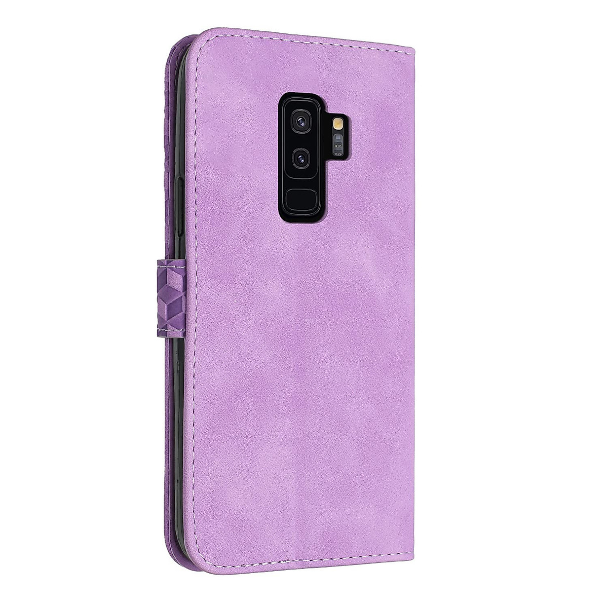 ONV Wallet Case Compatible with Samsung Galaxy S9 Plus - Cube Skin Flip Phone Case with Wrist Strap Card Holder Magnet Leather + Inner Shell Flip Stand Cover for Samsung Galaxy S9 Plus [HX] -Purple